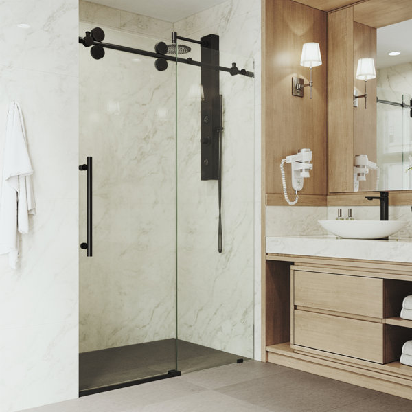 VIGO Elan 52-56" W x 74" H Sliding Frameless Shower Door with 3/8" Clear Glass & Reviews | Wayfair